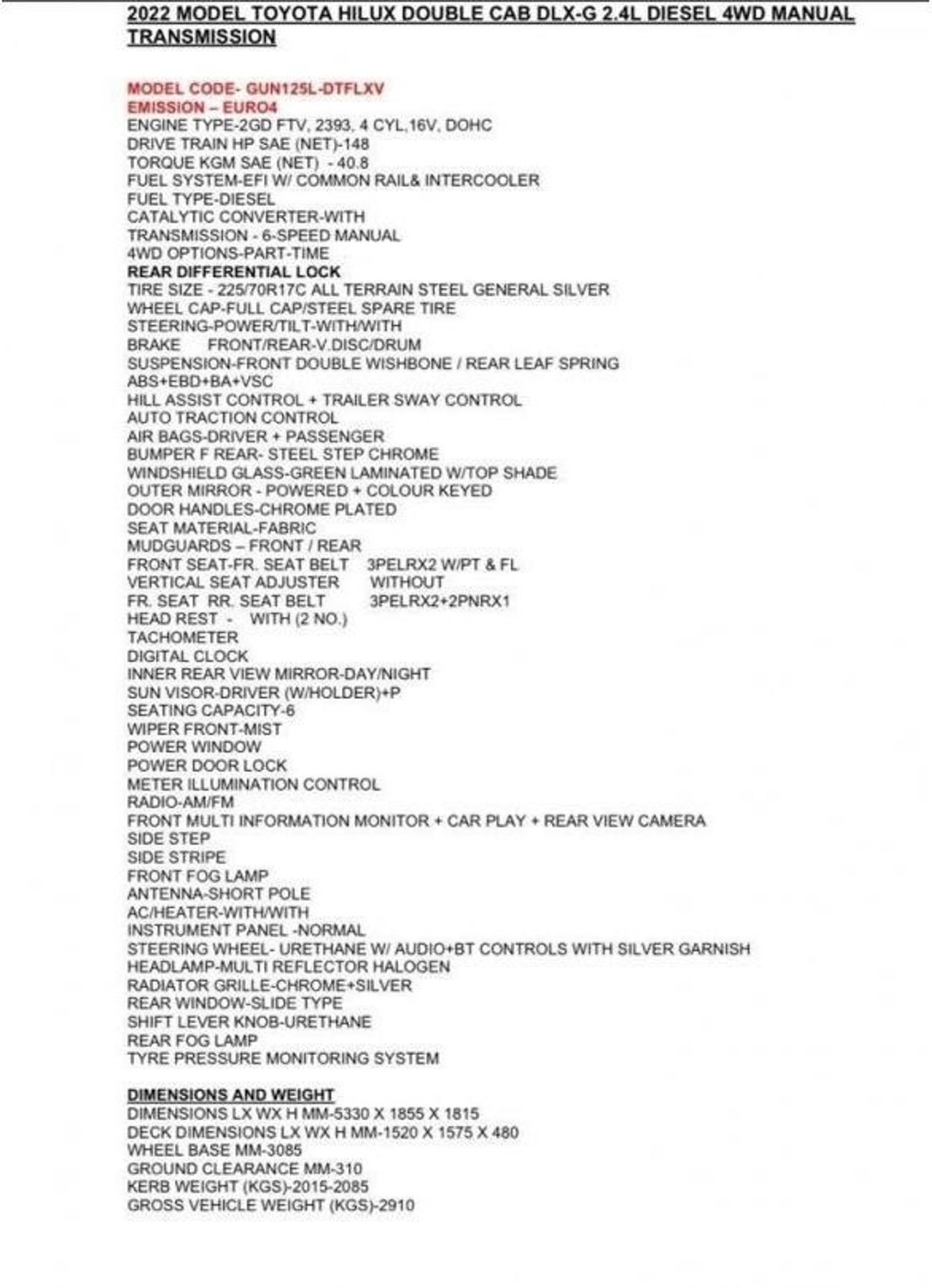 جديدة تويوتا هيلوكس تحميل برامج DLX 2.4L DSL M / T. 2024 للبيع في دبي - 545990